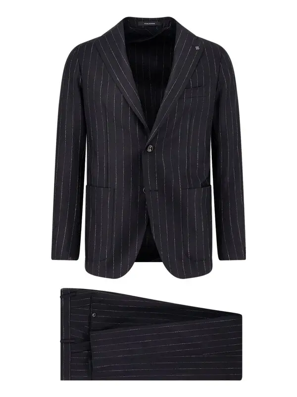 Tagliatore Singlebreasted Virgin Wool Suit With Pinstripe Pattern - Black