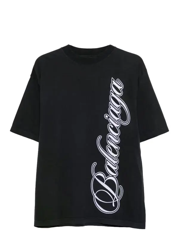 Balenciaga Cursive Medium Fit T-shirt In /white - Black