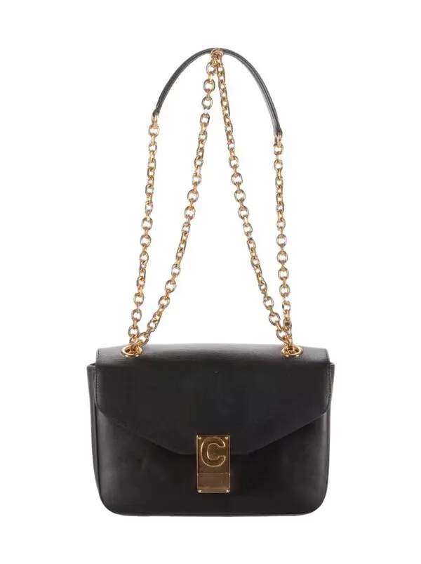 Celine C Chain Flap Leather Shoulder Bag - Black