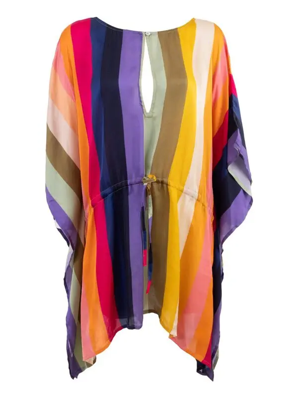 Saachi Rainbow Striped Short Kaftan - White