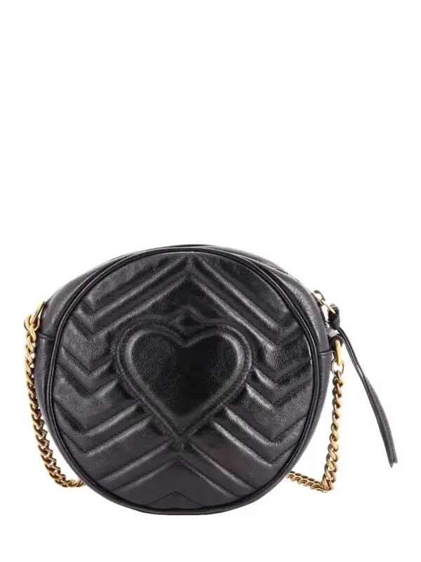 Gucci Gg Marmont Round Shoulder Bag Matelasse Leather Mini Crossbody Bag - Black