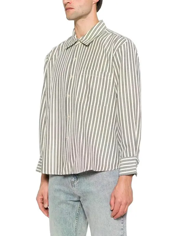 FOUND Oxford Vertical-stripe Patch-pocket Shirt - Neutrals