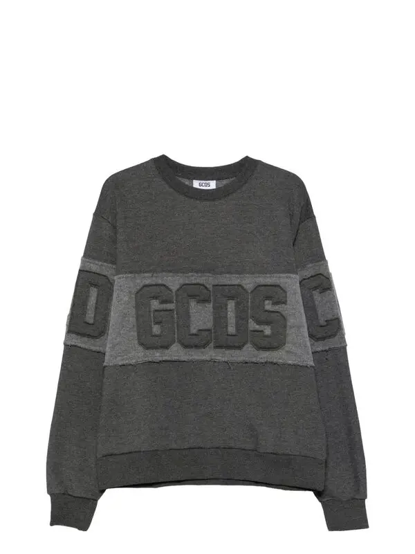 Gcds Logo-patch Raw-edge Sweatshirt - Grey