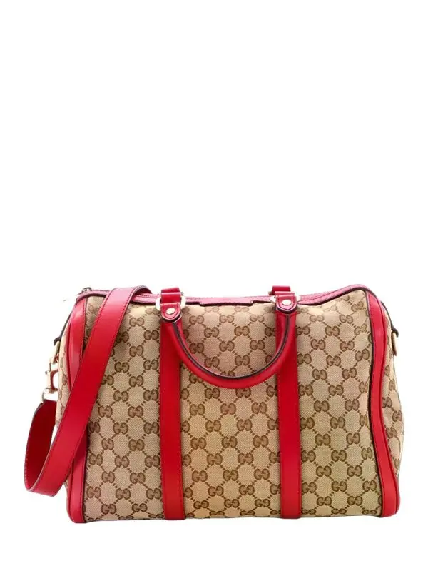 Gucci Convertible Joy Boston Bag Gg Canvas With Leather Medium Satchel - Brown