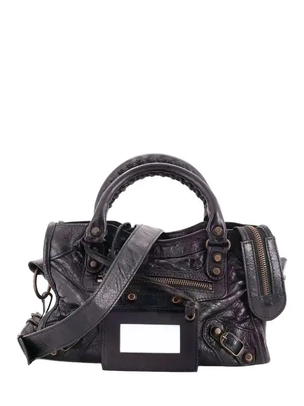 Balenciaga City Classic Studs Bag Leather Mini Satchel - Black