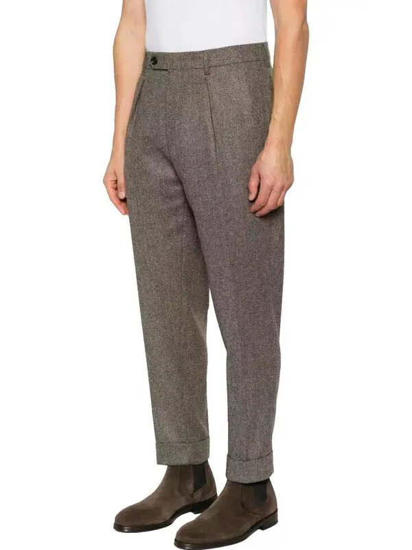 BERWICH Chiaia Herringbone Pleated Trousers - Neutrals