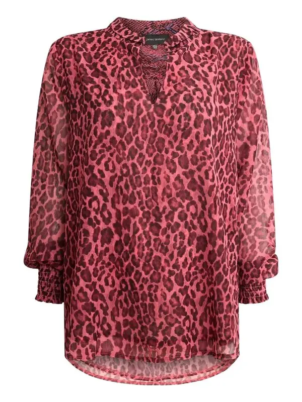 JAMES LAKELAND Raspberry Leopard-print Sheer-sleeve Blouse - Red
