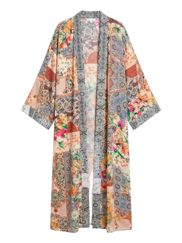 Saachi Mixed Floral Long Kimono Duster - Black