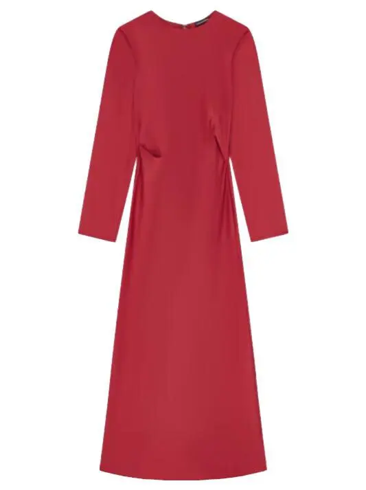Emporio Armani Satin-finish Long-sleeve Midi Dress - Red