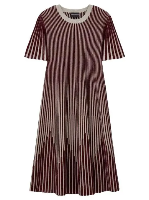 Emporio Armani Striped Short-sleeve Midi Dress - Red