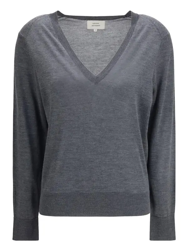 Loulou De Saison Ribbed V-neck Knit Sweater - Grey