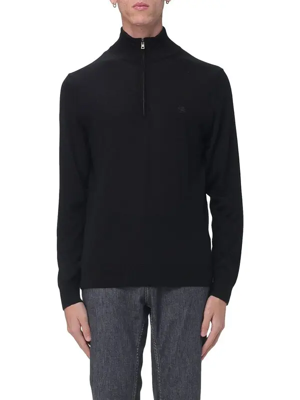 Etro Wool And Silk Half-zip Turtleneck Jumper With Embroidered Pegaso Logo - Black