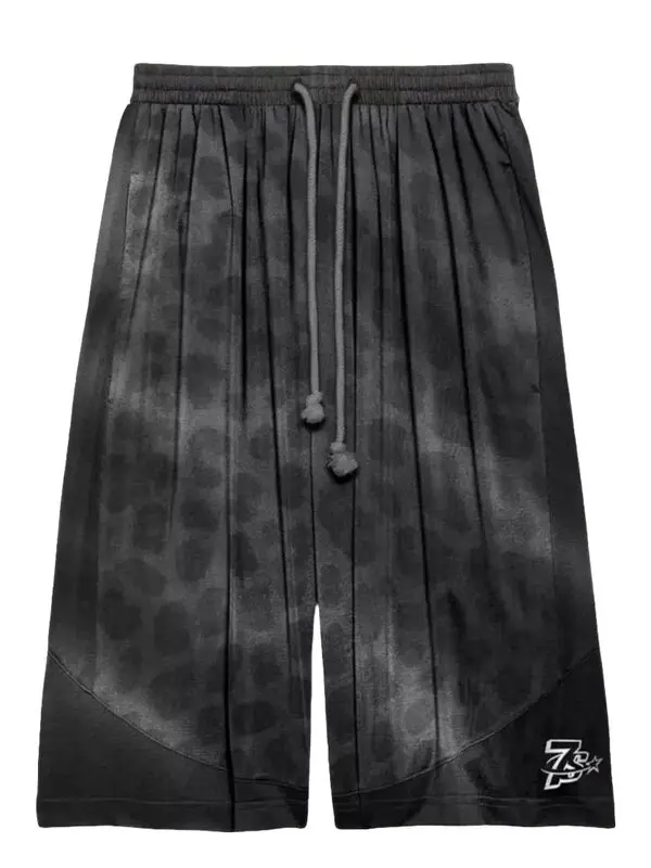 TRIPLE SEVENS Leopard-print Drawstring Shorts - Grey