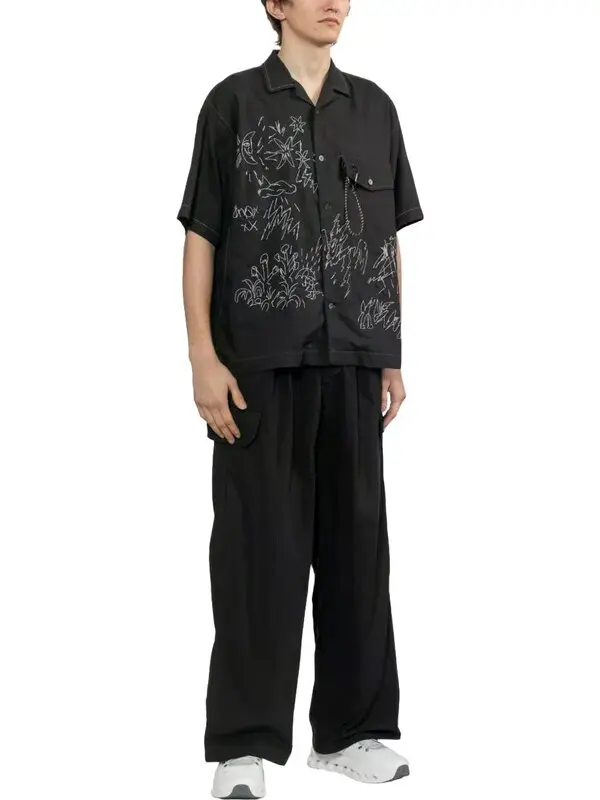 AND WANDER Embroidery Short Sleeve Shirt - Black