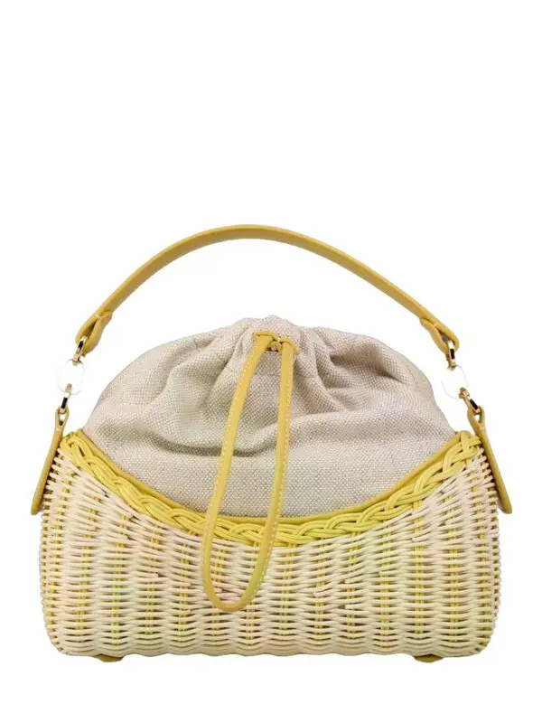 Rodo Woven-wicker Drawstring Clutch Bag - Yellow