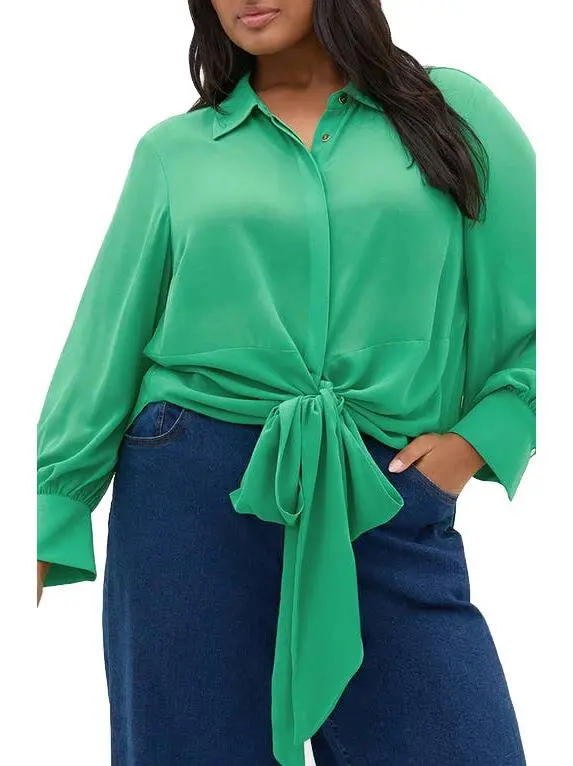 City Chic Jane Tie Hem Shirt - Kelly Green