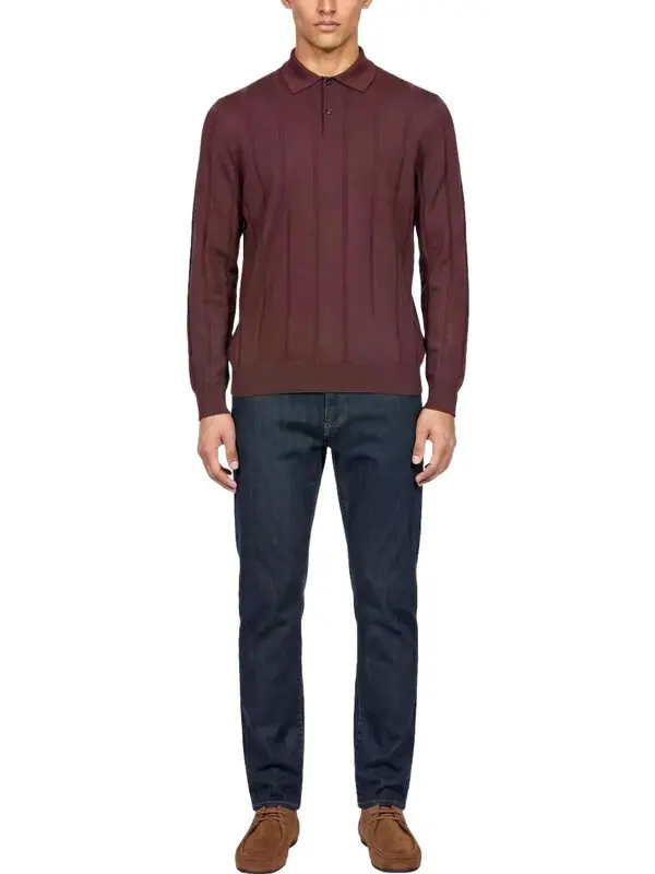Canali Ribbed-knit Polo Shirt - Red