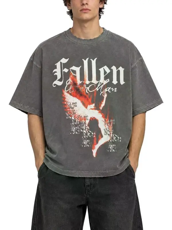 WARMAN Graphic-print Distressed T-shirt - Grey