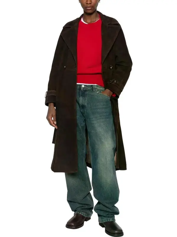 LEATHER AUTHORITY Peacefull Belted Suede Coat - Brown