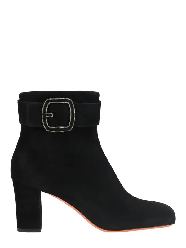 Santoni Ankle Boots In Suede Leather With A Rounded Toe And Block Heel - Black