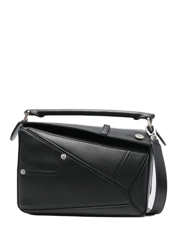 Loewe Small Featherlight Puzzle Bag In Calfskin With Removable Strap - Black