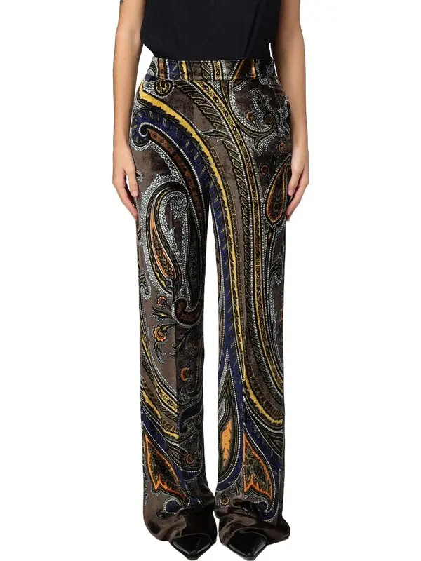 Etro High-waisted Paisley Print Velvet Palazzo Trousers - Multicolor