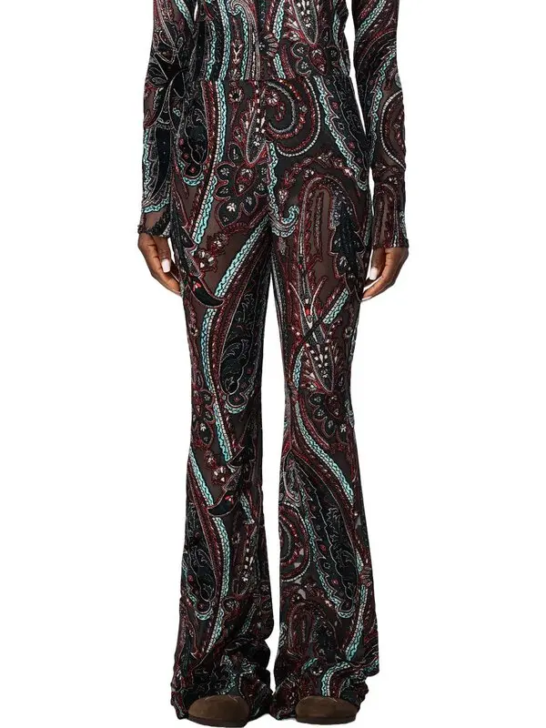 Etro High-waisted Paisley Print Cotton Flare Trousers - Multicolor