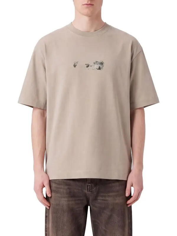 Off-White Cotton T-shirt With Graphic Arrow Logo Print On The Back - Multicolor