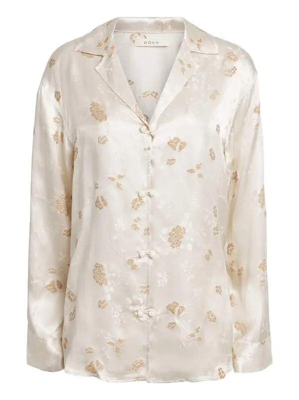 DÔEN Floral Jacquard Maurise Shirt - Beige