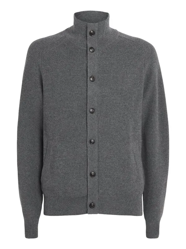 Pal Zileri Wool-silk-cashmere High-neck Cardigan - Grey