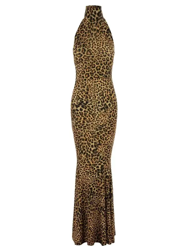 Norma Kamali Halterneck Fishtail Gown Maxi Dress - Brown