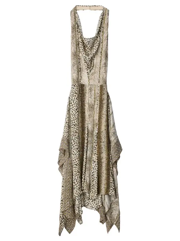 LEMAIRE Printed Paneled Dress In Feather Printed Viscose - Multicolour