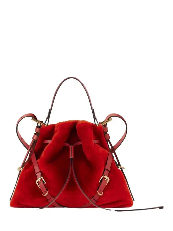 Givenchy Small Voyou Bucket Bag In Shearling - Red
