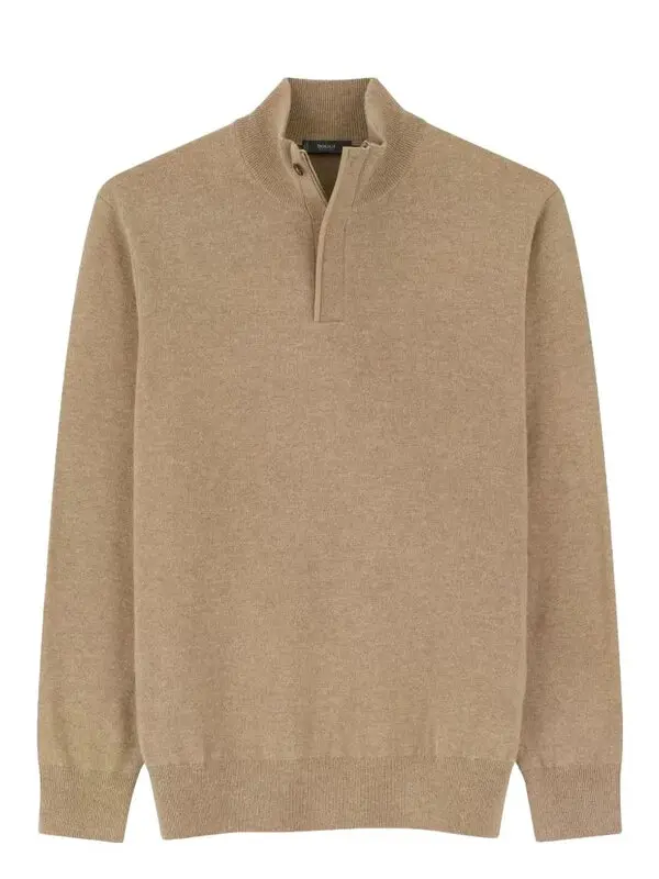 Boggi Milano Roll-neck Jumper Quarter-zip Wool Cashmere Mélange - Neutrals