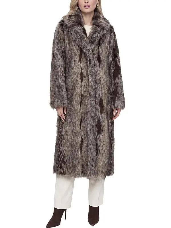 LYLA GRANT Faux Fur Fox Long Coat - Silver