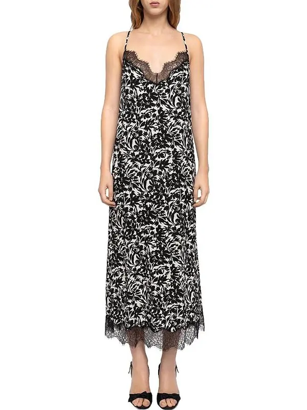 Zadig&Voltaire Respa Soft Night Lace Trim Slip Dress - Black