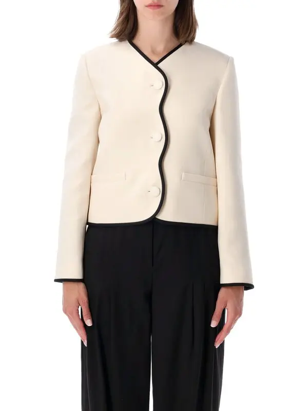 Valentino Garavani Crepe Couture Jacket With Contrasting Trim & Covered Buttons - Vanilla