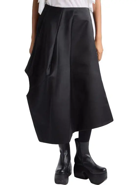 Comme Des Garçons Asymmetrical Draped Satin Midi Skirt - Black