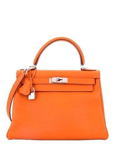 Hermès Kelly Handbag Clemence With Palladium Hardware 28 - Orange