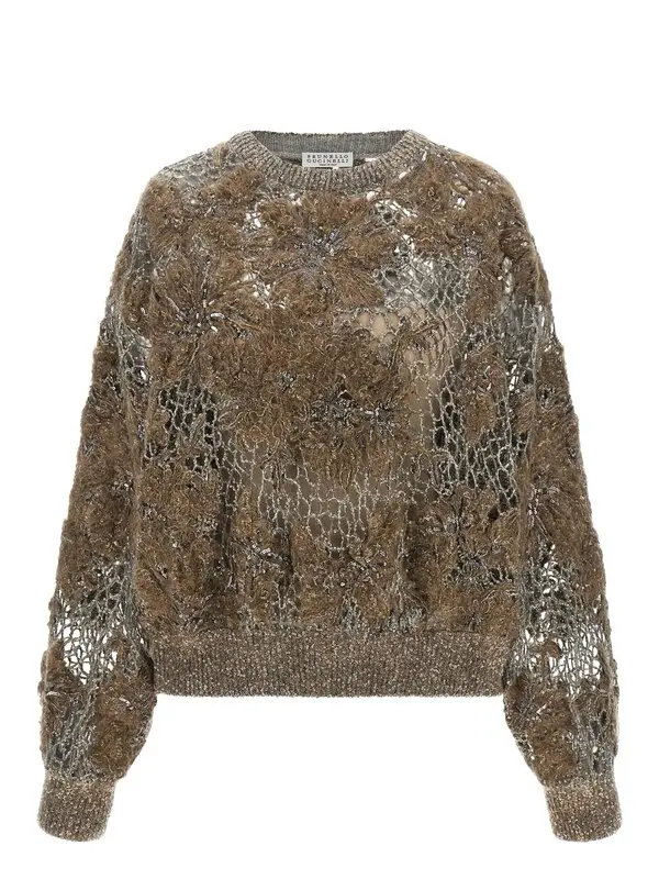 Brunello Cucinelli Whispering Bloom Embroidery' Sweater - Cream