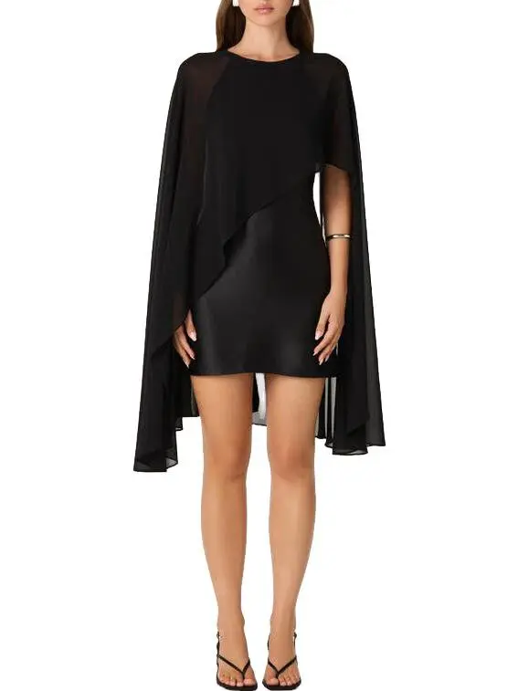 Astr The Label Ginevra Capelet Stretch Satin Minidress - Black