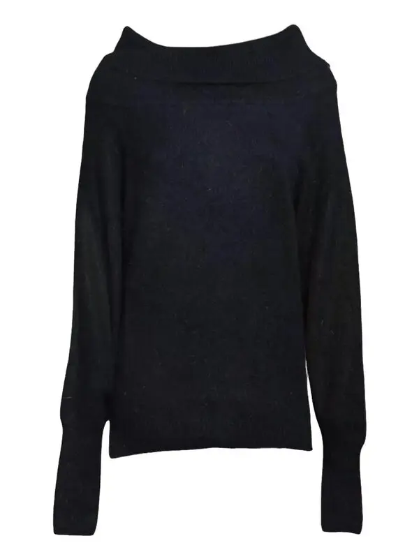 SOLOTRE Off-shoulder Ribbed-trim Sweater - Black