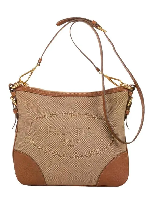 Prada Logo-detail Jacquard Cross Body Bag - Neutrals