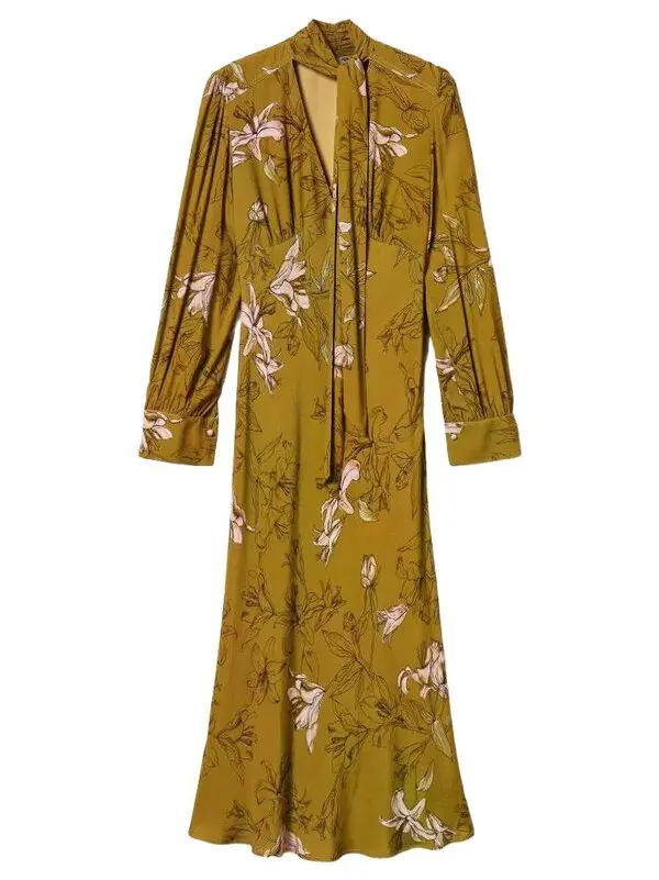 TWINSET Floral Crêpe De Chine Midi Dress - Brown