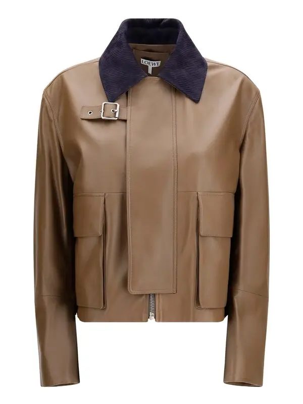Loewe Cropped Nappa Leather Jacket - Brown