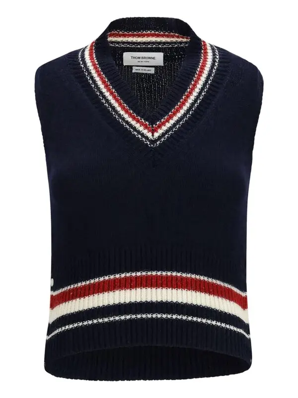Thom Browne Hector Striped V-neck Vest - Blue