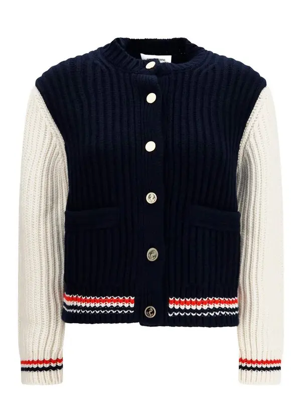 Thom Browne Bicolor Cashmere Cardigan - Blue