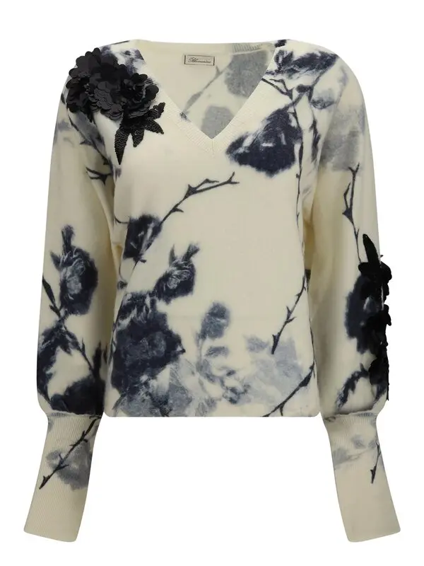Blumarine Wool And Cahmere Weater With Applied Roe - Beige