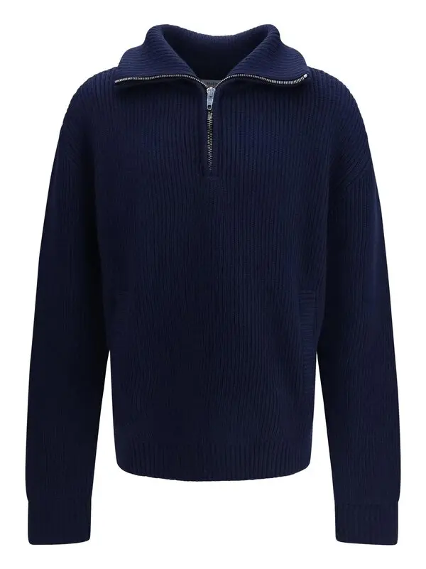 Balenciaga Ribbed Knit Zip Sweater Mae - Blue