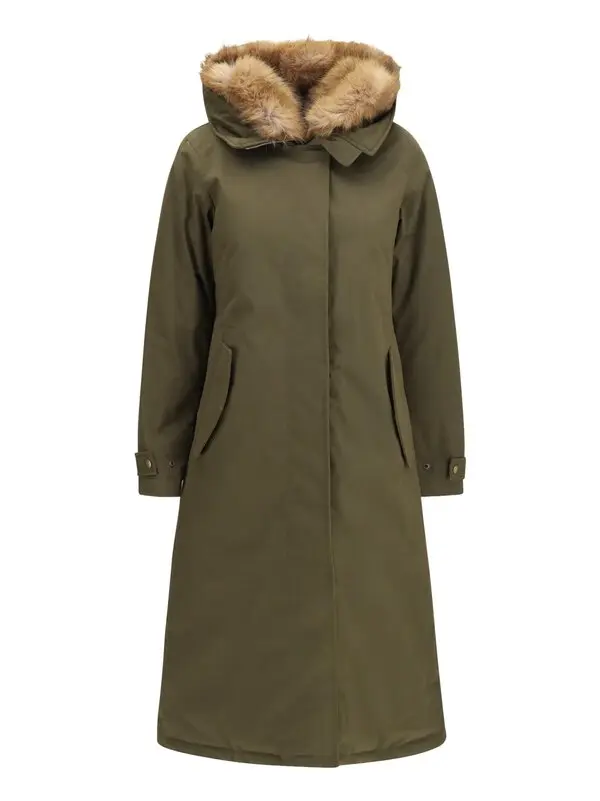 Woolrich Padded Best Cotton Long Parka Feale - Green